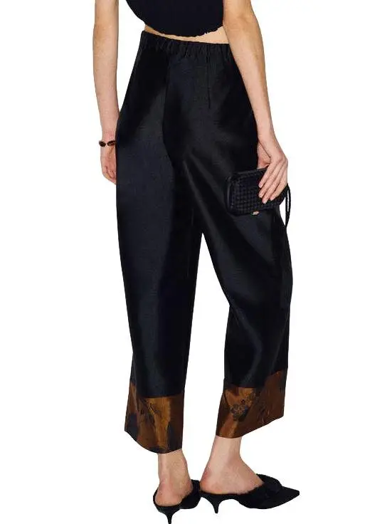 REFORMATION Olina Jacquard Hem Wide Leg Cropped Pants - Black Jacquard Hem