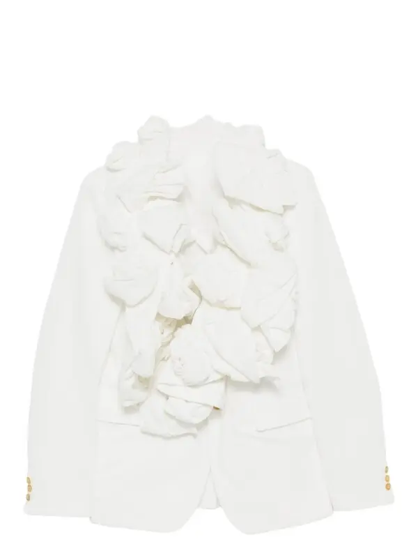 Comme Des Garçons Ruffled Floral-appliqué Jacket - White
