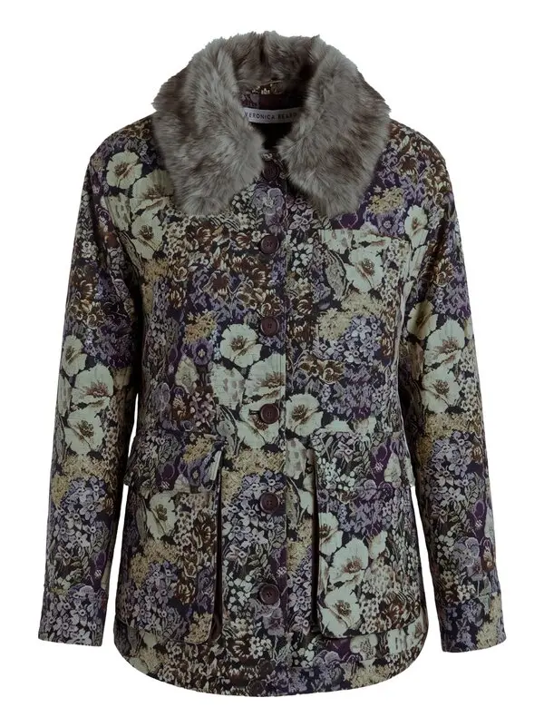 Veronica Beard Faux Fur Collar Floral Jacket - Black
