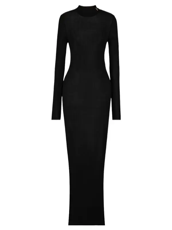 Saint Laurent Cassandre Collar Dress In Rib-knit Silk - Black