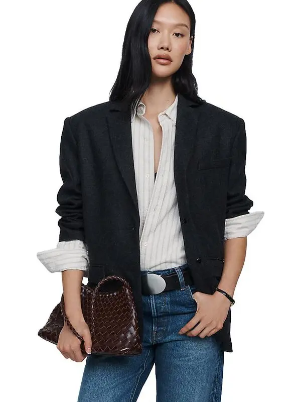 ANINE BING Qun 100% Wool Blazer Jacket - Grey