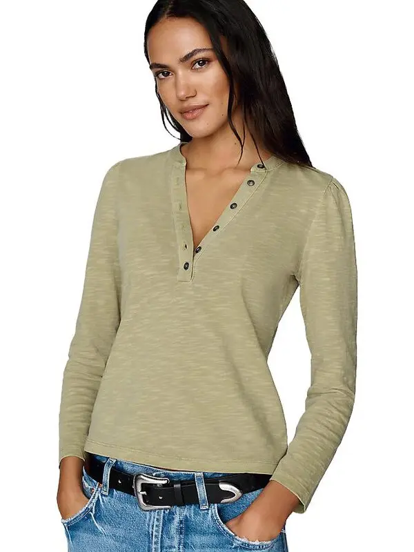 PILCRO Meadow 100% Cotton Henley Tee - Moss