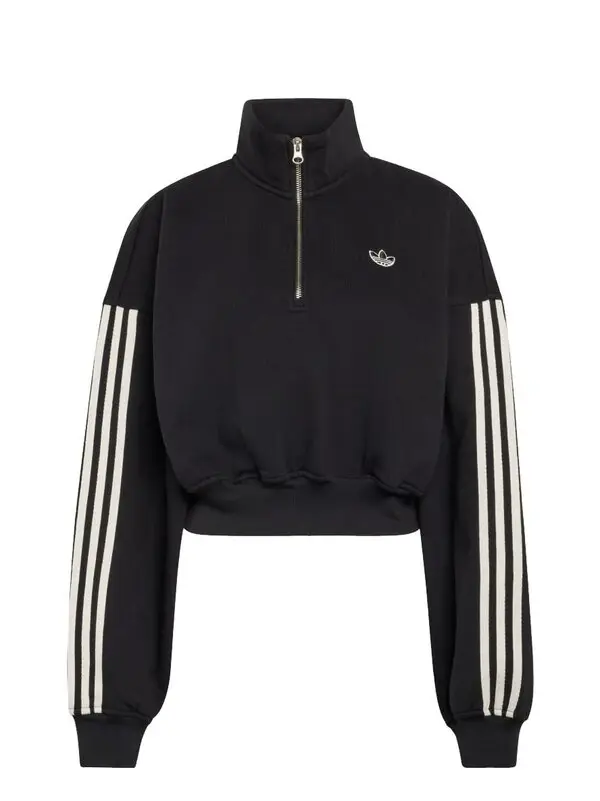 Adidas Adisignature 3 Stripes Firebird Cropped Quarter Zip Pullover - Black