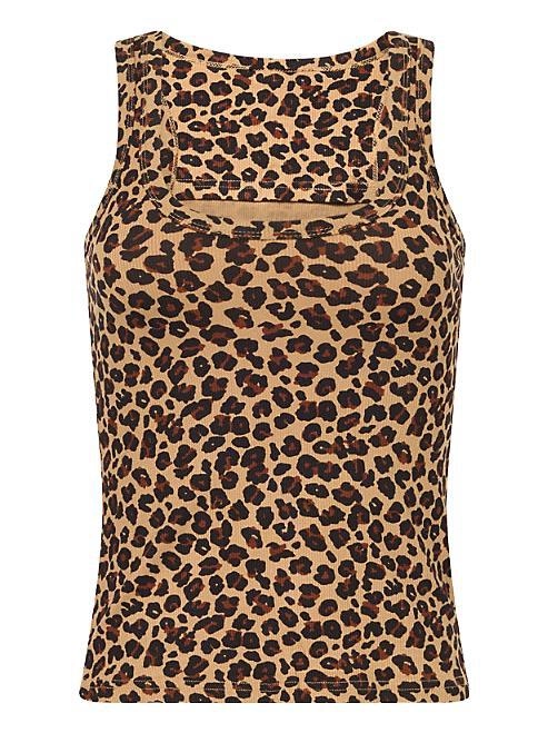 NEVER FULLY DRESSED Print Scoop-neck Ribbed Tank Top - Leopard