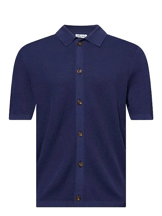 BELIER Hollis Textured Knitted Shirt - Navy