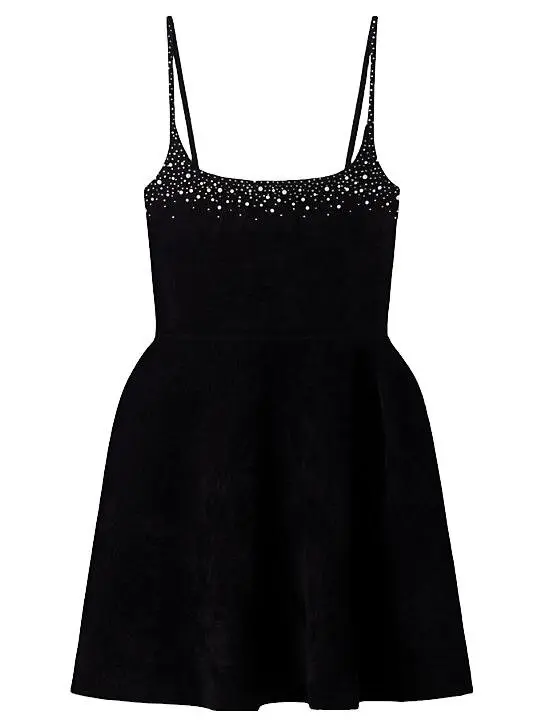 Sandro Sleeveless Rhinestone-embellished Stretch-velvet Mini Dress - Black