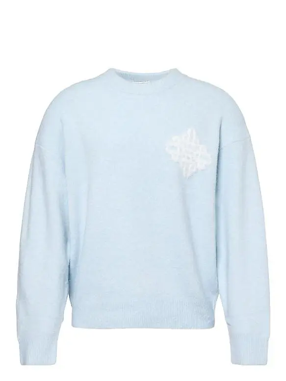 THE COUTURE CLUB Emblem Crew-neck Fluffy-knit Jumper - Blue