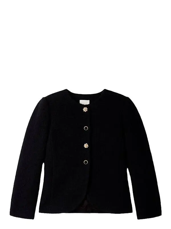 Sandro Button-embellished Round-neck Tweed Jacket - Black