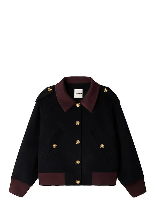 Sandro Contrast-trim Regular-fit Wool Jacket - Black