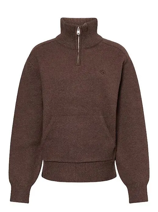 THE COUTURE CLUB Emblem Funnel-neck Cotton-blend Jumper - Brown