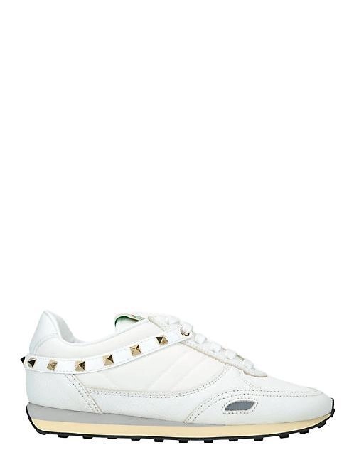 Valentino Garavani Stud Up Leather And Woven Trainers - White/oth