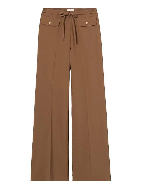 Claudie Pierlot Flap-pocket Wide-leg High-rise Wool-blend Trousers - Camel