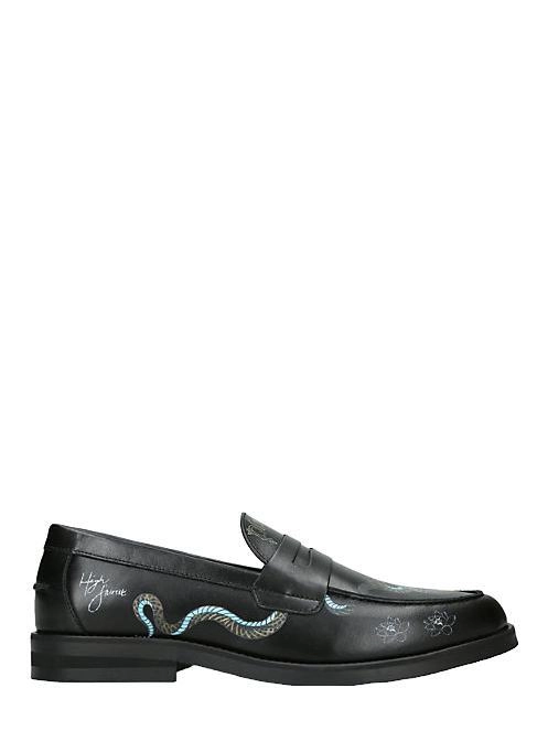 DUKE + DEXTER Wilde Pleasant Dreams Snake Leather Penny Loafers - Black/comb