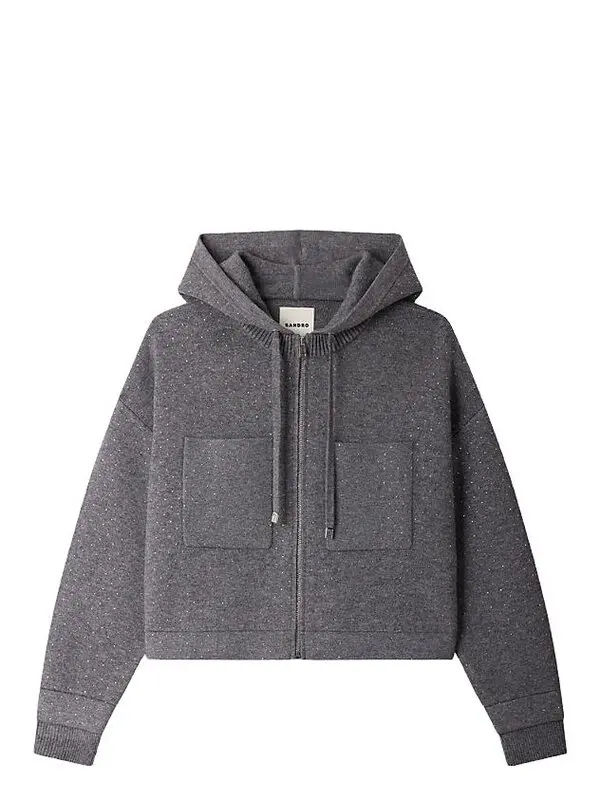Sandro Rhinestone-embellished Hooded Knitted Cardigan - Grey