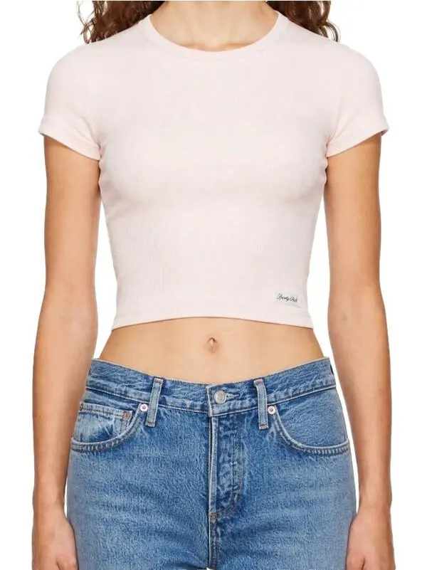SPORTY  RICH Signature Ribbed Logo-patch T-shirt - Pink