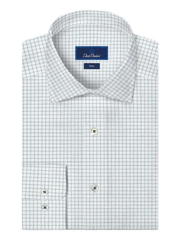 David Donahue Trim Fit Check Cotton & Cashmere Dress Shirt - White/hunter