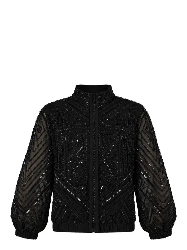 ROSE & NANCY Briar Hand Embellished Funnel Neck Bomber Jacket - Black