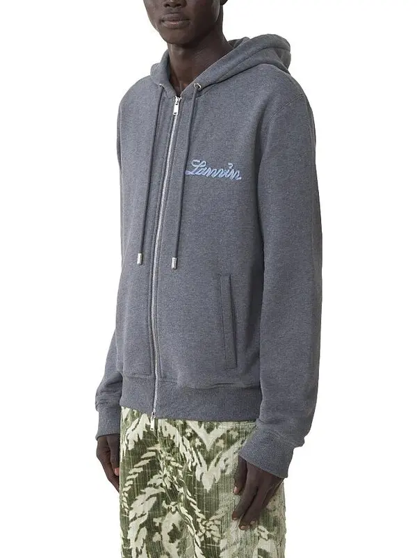 LANVIN Ribbon Zip-up Cotton And Cashmere Hoodie - Grey
