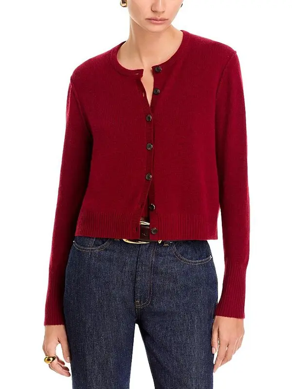 L'AGENCE Malone Cashmere Crewneck Cardigan - Cherry