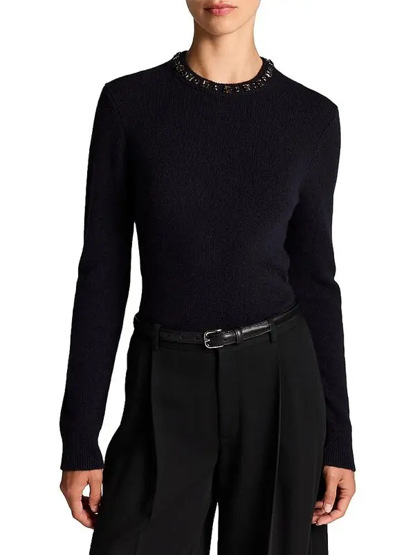 Vince Gem Embellished Wool & Cashmere Crewneck Sweater - Midnight
