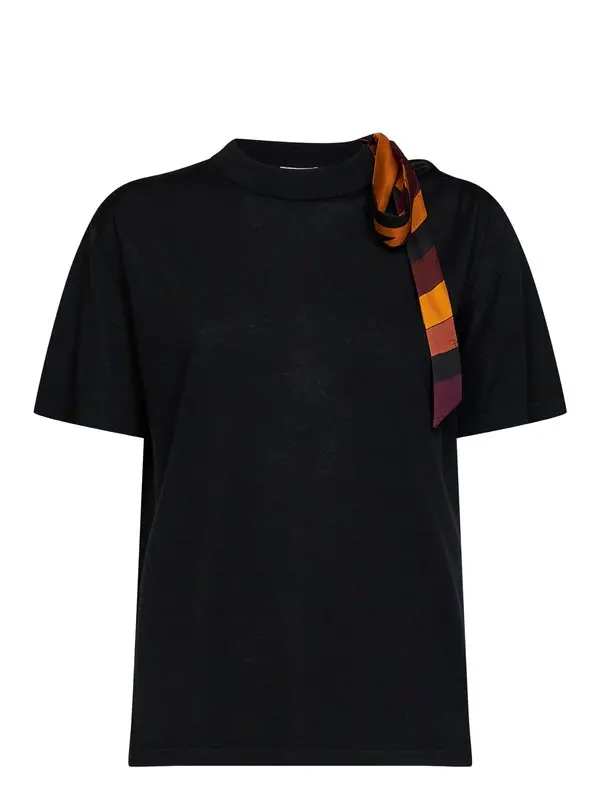 Emilio Pucci Black Superfine Wool T-shirt With Printed Scarf Detail - Multicolor