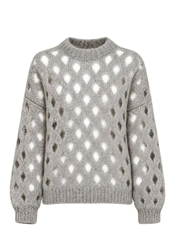 Brunello Cucinelli Grey Open-knit Mohair-blend Crewneck Sweater - Multicolor