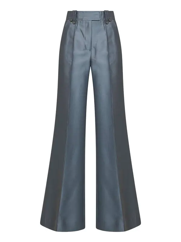 Zimmermann Airforce Blue Wool And Silk Valiant Structured Flared Trousers - Multicolor