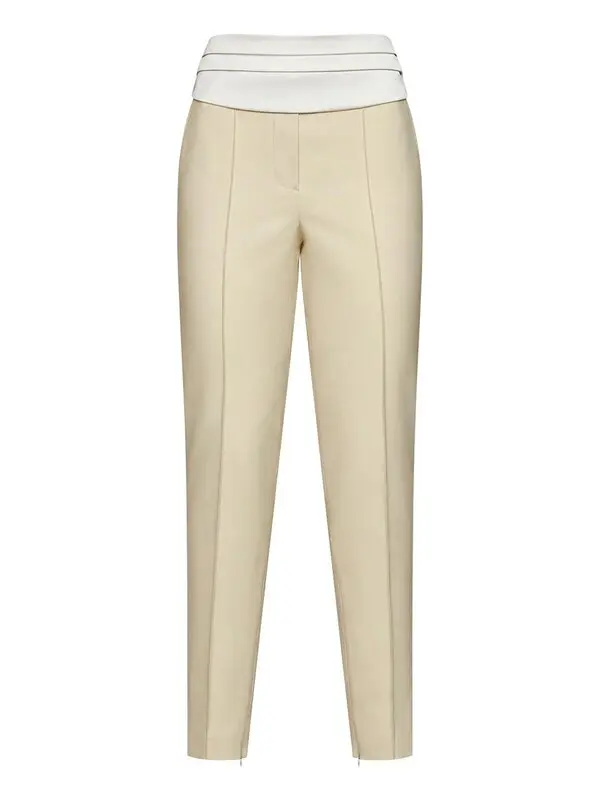Attico Milk Stretch Wool Cigarette Trousers With Cummerbund - Multicolor