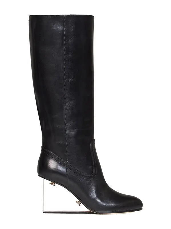 MAISON MARGIELA Black Leather Knee-high Boots With Plexi Heel - Multicolor