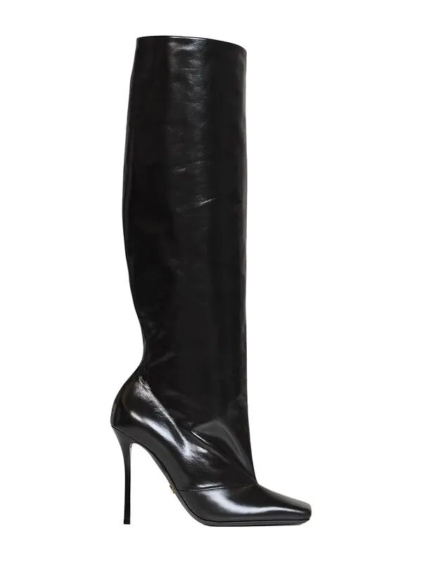 Dolce & Gabbana Black Glossy Calfskin Leather Knee-high Boots - Multicolor