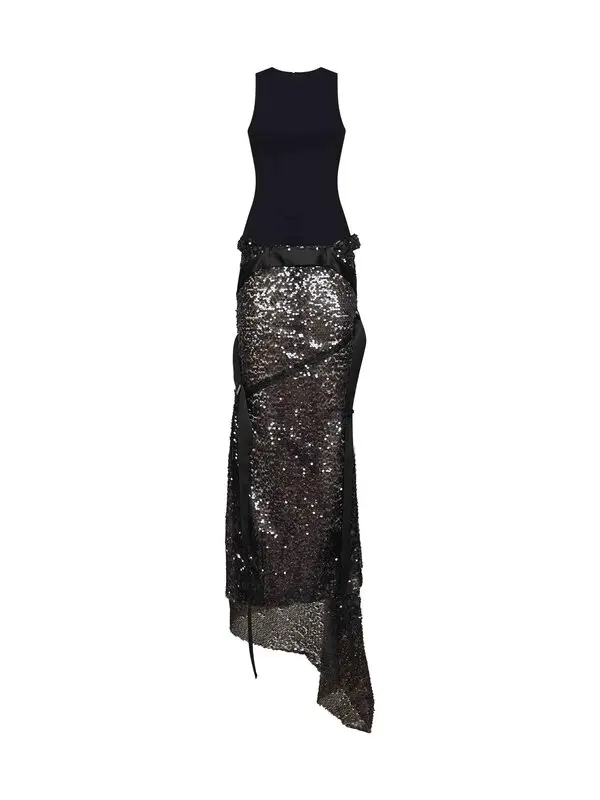 Attico Black Jersey Superattico10 Maxi Dress With Sequin Skirt - Multicolor