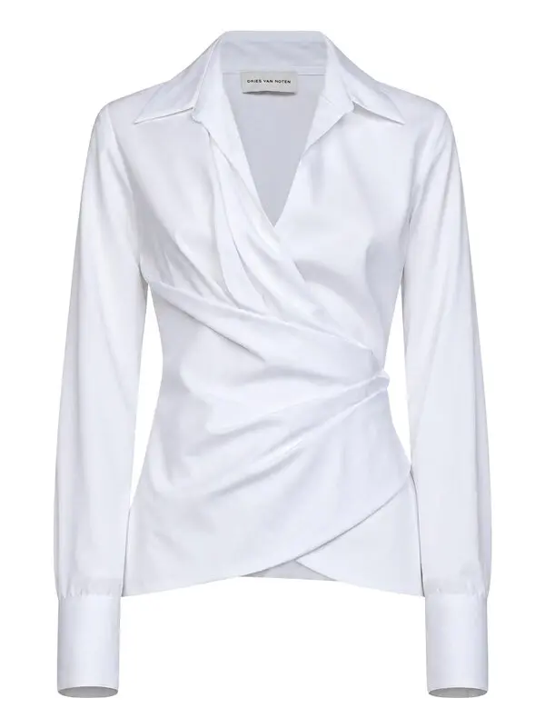 Dries Van Noten White Cotton Poplin Wrap Shirt - White