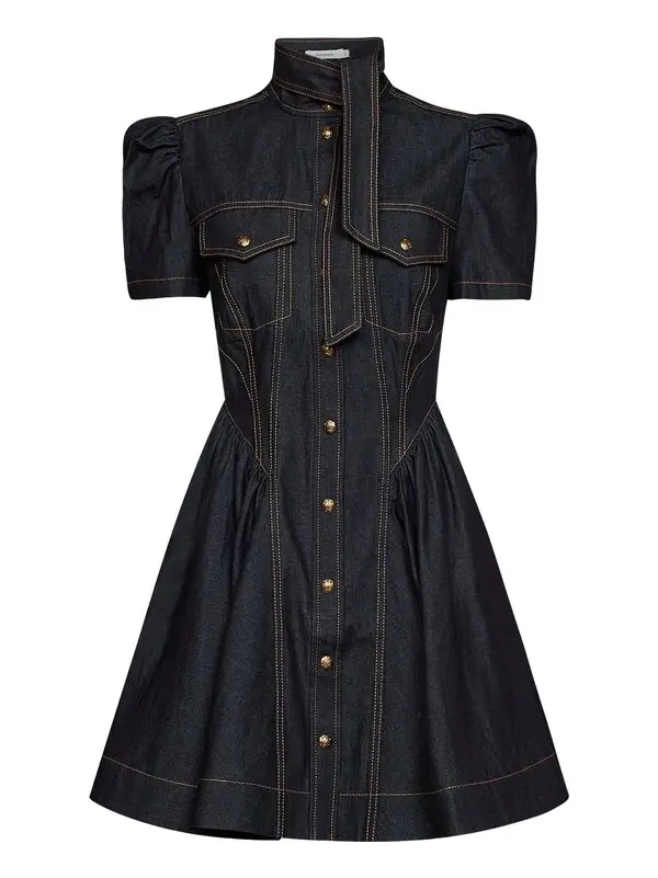 Zimmermann Onyx Blue Cotton Denim Corset Mini Dress - Multicolor