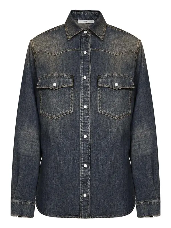 Fendi Blue Washed Denim Shirt - Multicolor