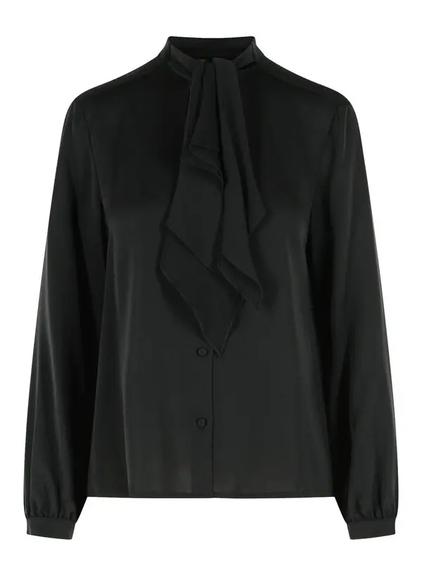 Max Mara Leccio' Silk Charmeuse Shirt With Ruffle - Black