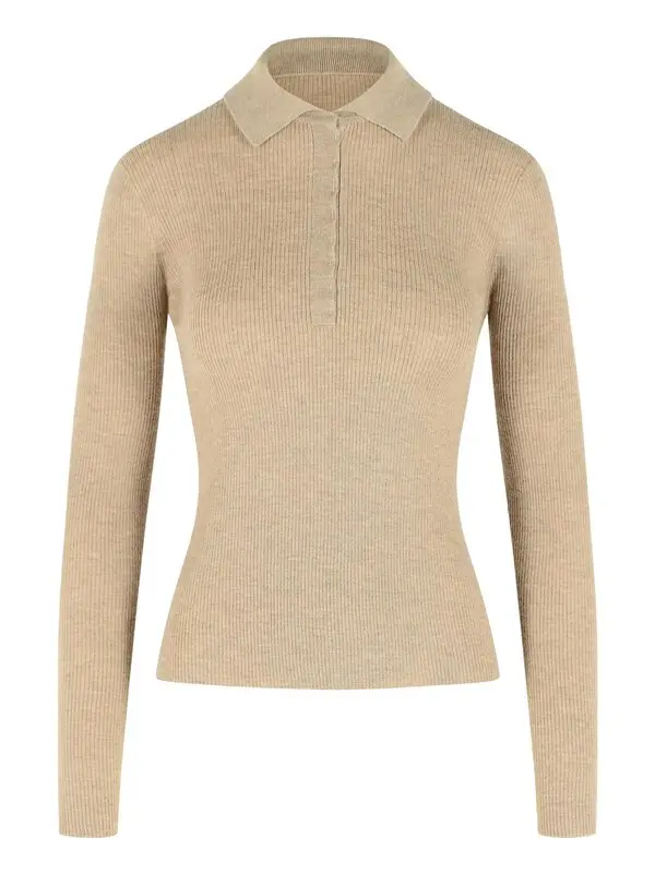 Max Mara Angel' Polo Sand Sweater In Beige Cachemire Yarn - Cream