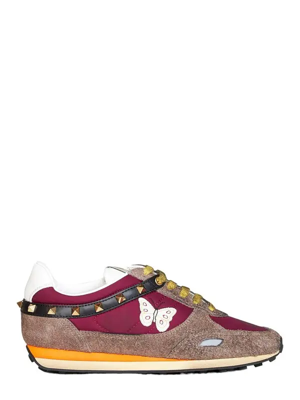 Valentino Garavani Split Leather And Nylon Stud Up Sneakers - Multicolor