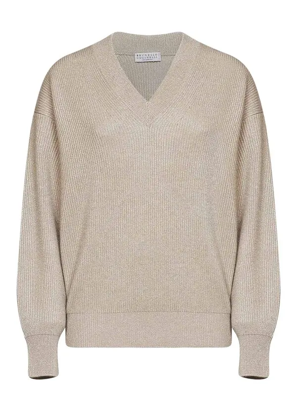 Brunello Cucinelli Feather Cashmere-blend Lamé Knit V-neck Sweater - Multicolor