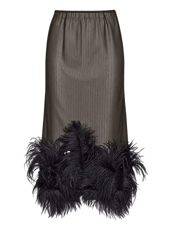 Attico Black Organza And Striped Poplin Superattico10 Layered Midi Skirt With Feathers - Multicolor