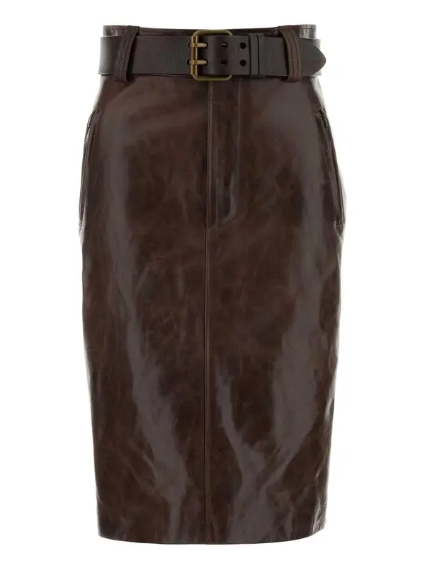 Saint Laurent Leather Skirt - Brown