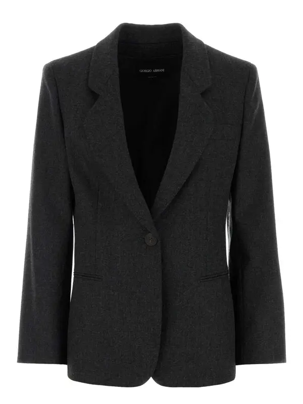 Giorgio Armani Charcoal Stretch Wool Blend Blazer - Gray