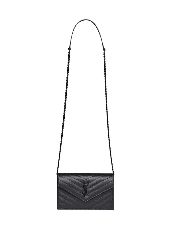 Saint Laurent Black Cassandre Classic Envelope Clutch With Chain Shoulde Strap - Multicolor