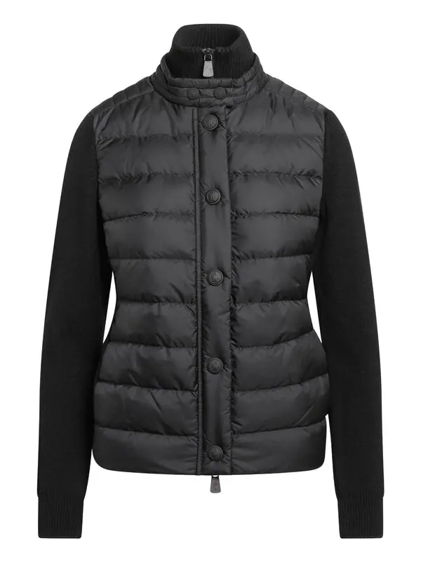 Moncler Padded Wool-blend Cardigan With Stretch Base - Black