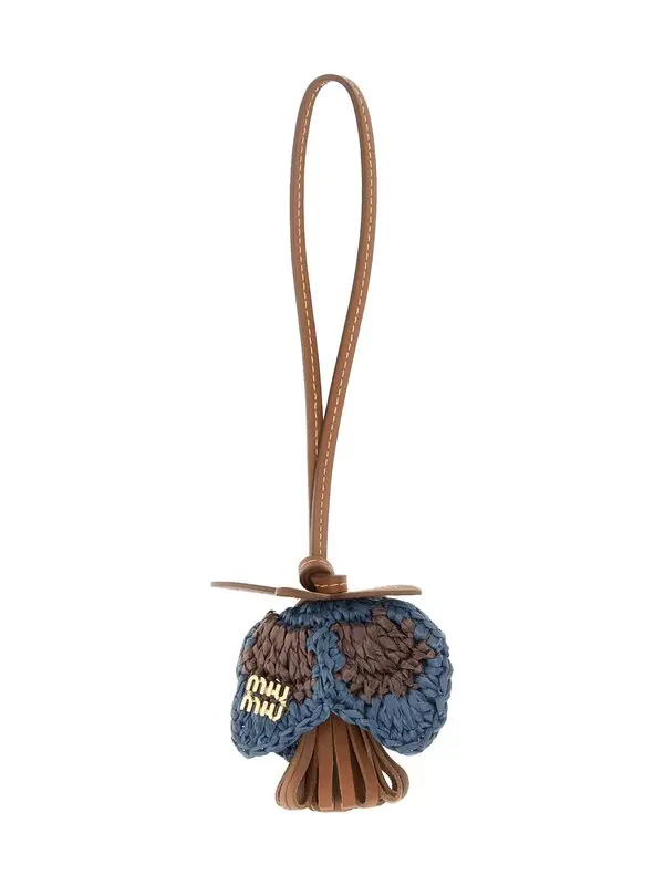 Miu Miu Mini Leather & Raffia Charm With Key Ring - Multicoloured