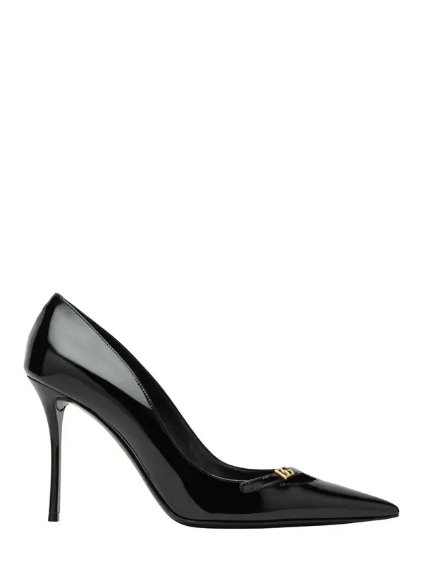 Dolce & Gabbana Patent Leather Pumps With Pointed Toe And Dg Logo Strap - Black