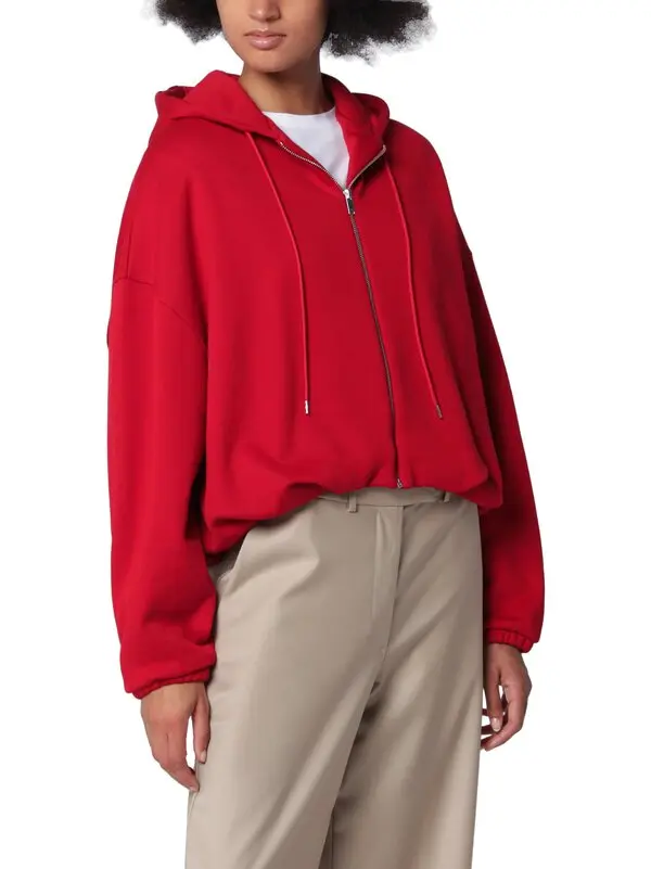 CORDERA Balloon Zip Cotton Hoodie With Adjustable Drawstring Hood - Red