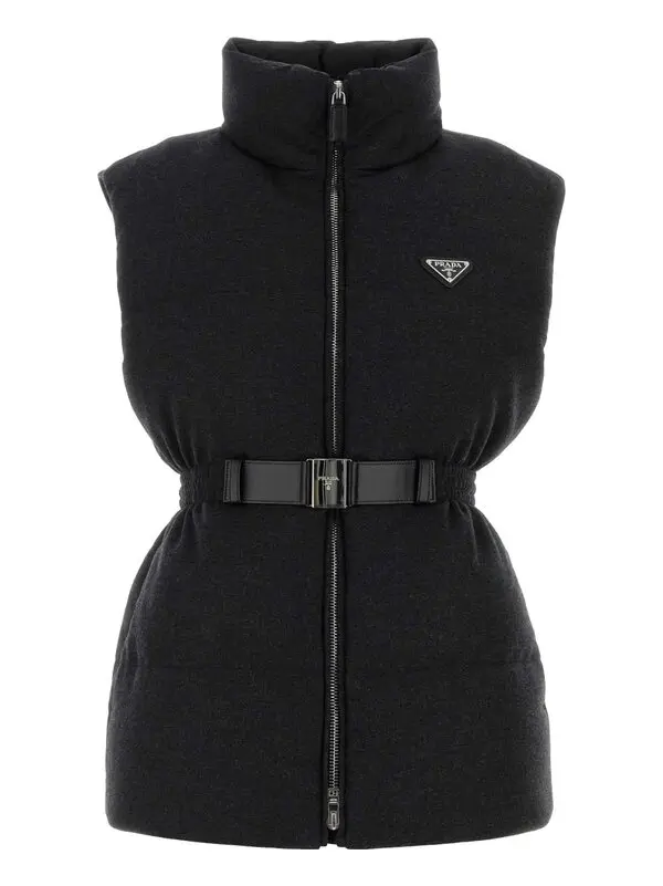 Prada Charcoal Wool-blend Sleeveless Down Jacket - Grey