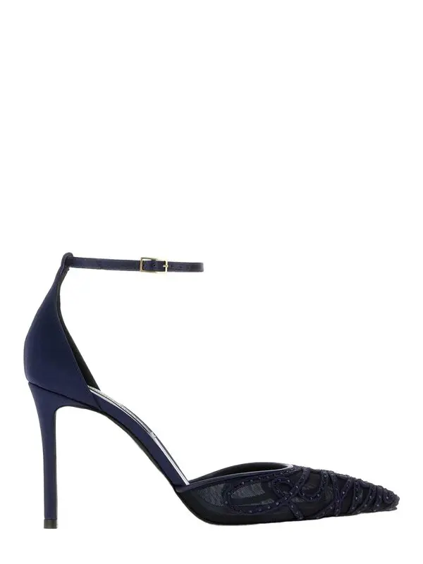 Giorgio Armani Navy Satin And Mesh Pumps With 10 Cm Heel - Blue