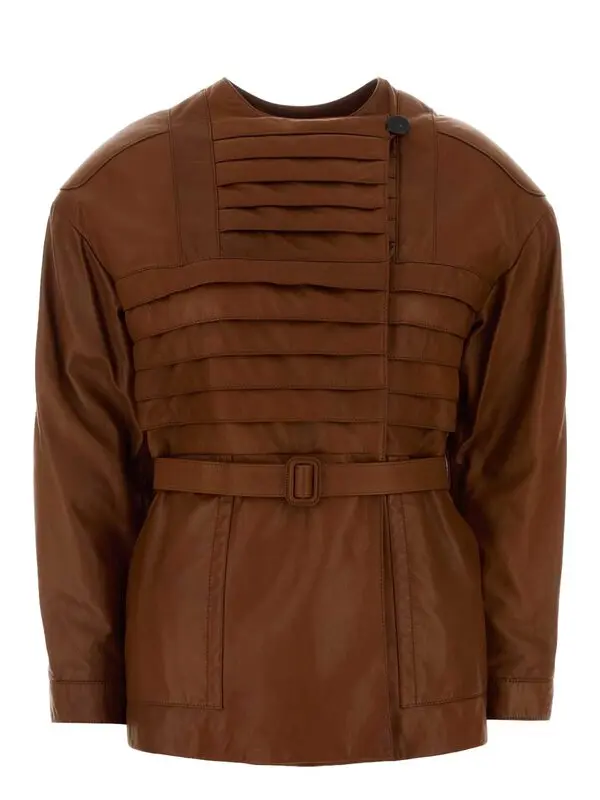 Giorgio Armani Caramel Lambskin Mini Leather Jacket - Camel