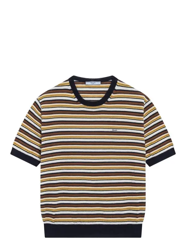 Prada Striped Cashmere Crewneck Sweater - Blue